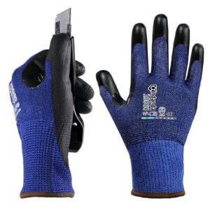 andanda cut resistant gloves level c, 3d comfort stretch fit, pu coated work gloves with power grip, ideal work gloves for men/women handle glass, sharp metal, blue(m),1pair