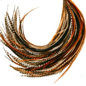 21 natural color hair feathers - 9”- 14” long - feathers for hair extension - diy kit - eye-catching design - 20 micro-link beads - 100% real rooster feathers - professional color hair feathers