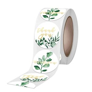 urroma greenery thank you favor stickers, 1.5 in 500 label green plant fresh round thank you sticker for wedding birthday bridal baby shower party gift stamp envelope