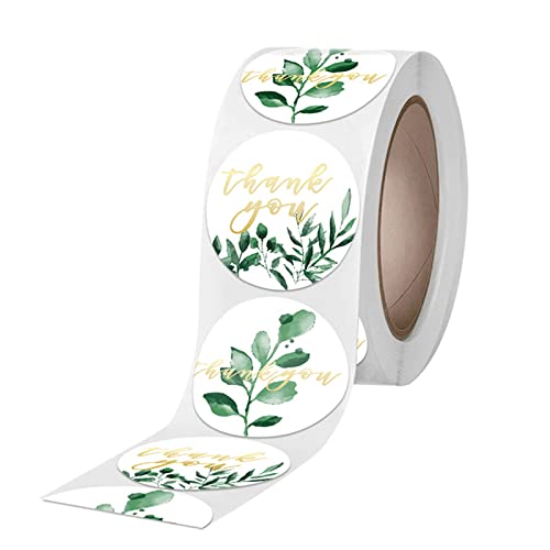 URROMA Greenery Thank You Favor Stickers, 1.5 in 500 Label Green Plant Fresh Round Thank You Sticker for Wedding Birthday Bridal Baby Shower Party Gift Stamp Envelope