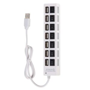 cotchear multi 7 port usb hub usb 2.0 adapter hub with individual on/off switch and led (white)