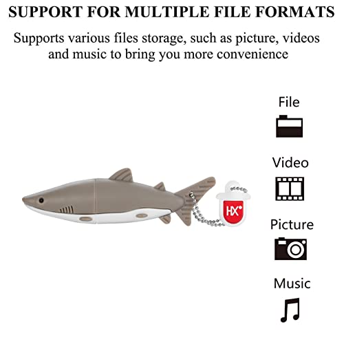 SBR-Trade USB Flash Drives , 32GB / 64GB Silicone Waterproof USB 2.0 USB Memory Stick Pen Drive U Disk Jump Drive Data Storage Pendrive Thumb Drives (64GB, Cute Shark)