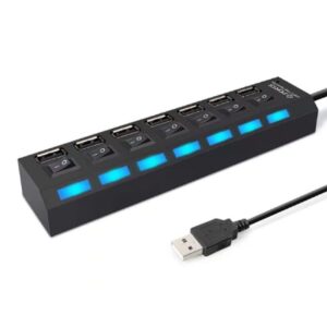 Cotchear Multi 7 Port USB Hub USB 2.0 Adapter Hub with Individual On/Off Switch and LED (White)