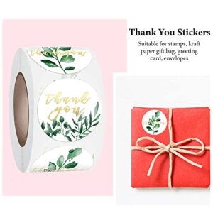 URROMA Greenery Thank You Favor Stickers, 1.5 in 500 Label Green Plant Fresh Round Thank You Sticker for Wedding Birthday Bridal Baby Shower Party Gift Stamp Envelope