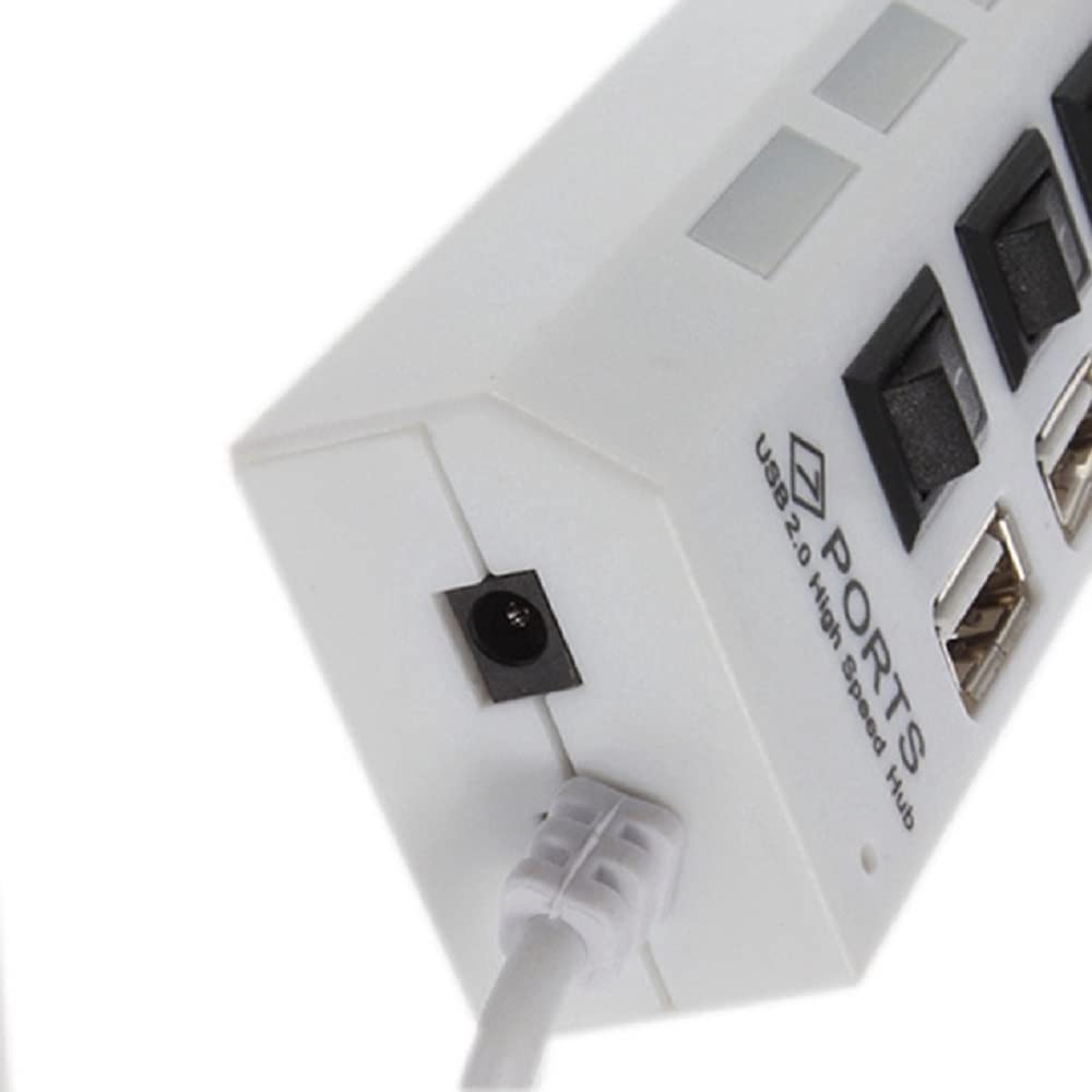 Cotchear Multi 7 Port USB Hub USB 2.0 Adapter Hub with Individual On/Off Switch and LED (White)