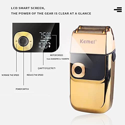 KEMEI Electric Razors for Men, LCD Display Cordless Men's Razors, USB Rechargeable with Pop-up Beard Trimmer Best Worldwide Travel Gift, Model KM 2028, Gold