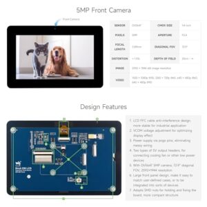 waveshare 8inch Capacitive Touch Display Compatible with Raspberry Pi 5/4B/3B+/3A+/3B/2B/B+/A+/CM3/3+/4 800×480 Resolution with 5MP Front Camera DSI Interface