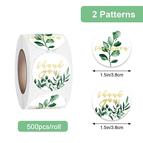 URROMA Greenery Thank You Favor Stickers, 1.5 in 500 Label Green Plant Fresh Round Thank You Sticker for Wedding Birthday Bridal Baby Shower Party Gift Stamp Envelope