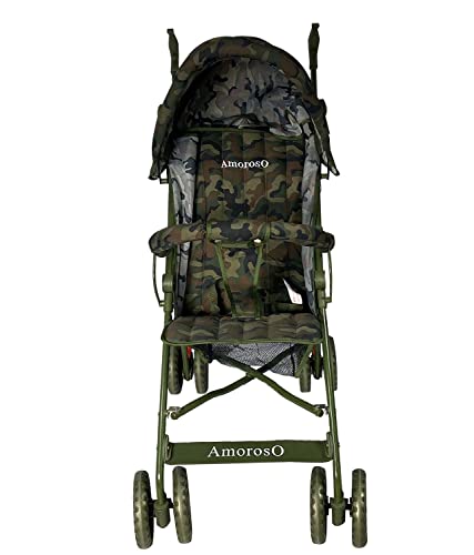 AmorosO Single Stroller - Baby Stroller with Four Wheels - Lightweight Stroller - Convertible Stroller with Extra Storage Space - Foldable Stroller with Sun Protection Hood Cover