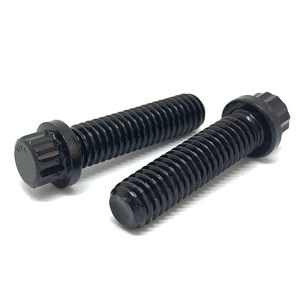 (4 Pieces) 1/2-20x1" Alloy 12 Point Flange Bolts Screws UNF Fine Full Threads Black Oxide