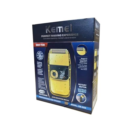 KEMEI Electric Razors for Men, LCD Display Cordless Men's Razors, USB Rechargeable with Pop-up Beard Trimmer Best Worldwide Travel Gift, Model KM 2028, Gold