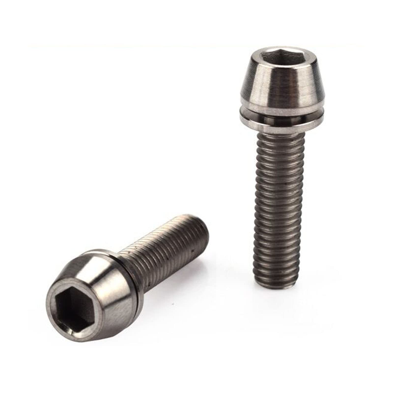 Titanium Hex Bike Stem Bolts M5x16mm Tapered Head with Washer Screws 6pcs for MTB Bicycle Steering Handlebar Part (TITANIUM COLOR)