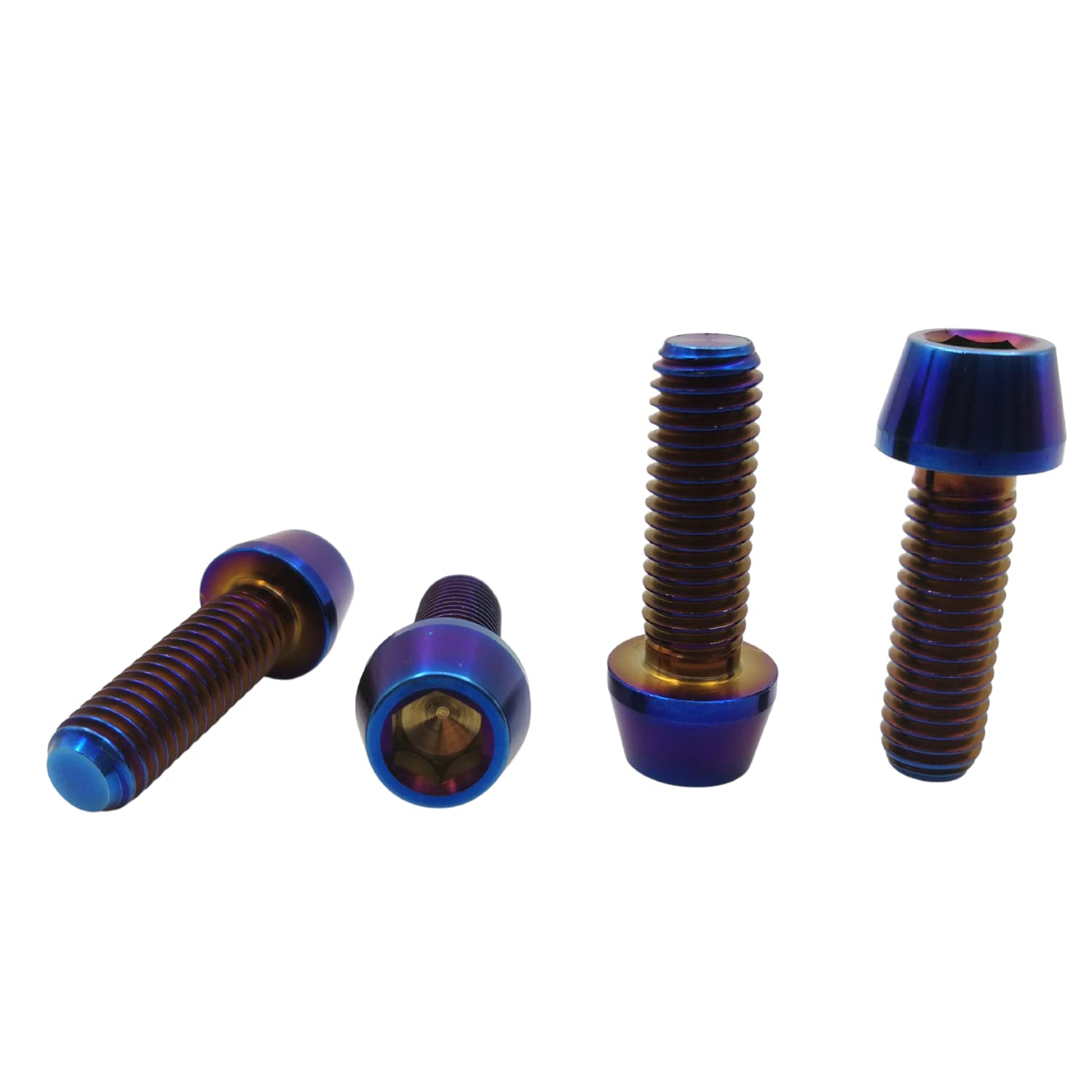 RISON Titanium Bolts Ti Bolt M6*1.0 * 25 Hex Tapered Socket Head 5Pcs Burnt Blue Titanium Hex Tapered Head Bolt Screw for Bike stem