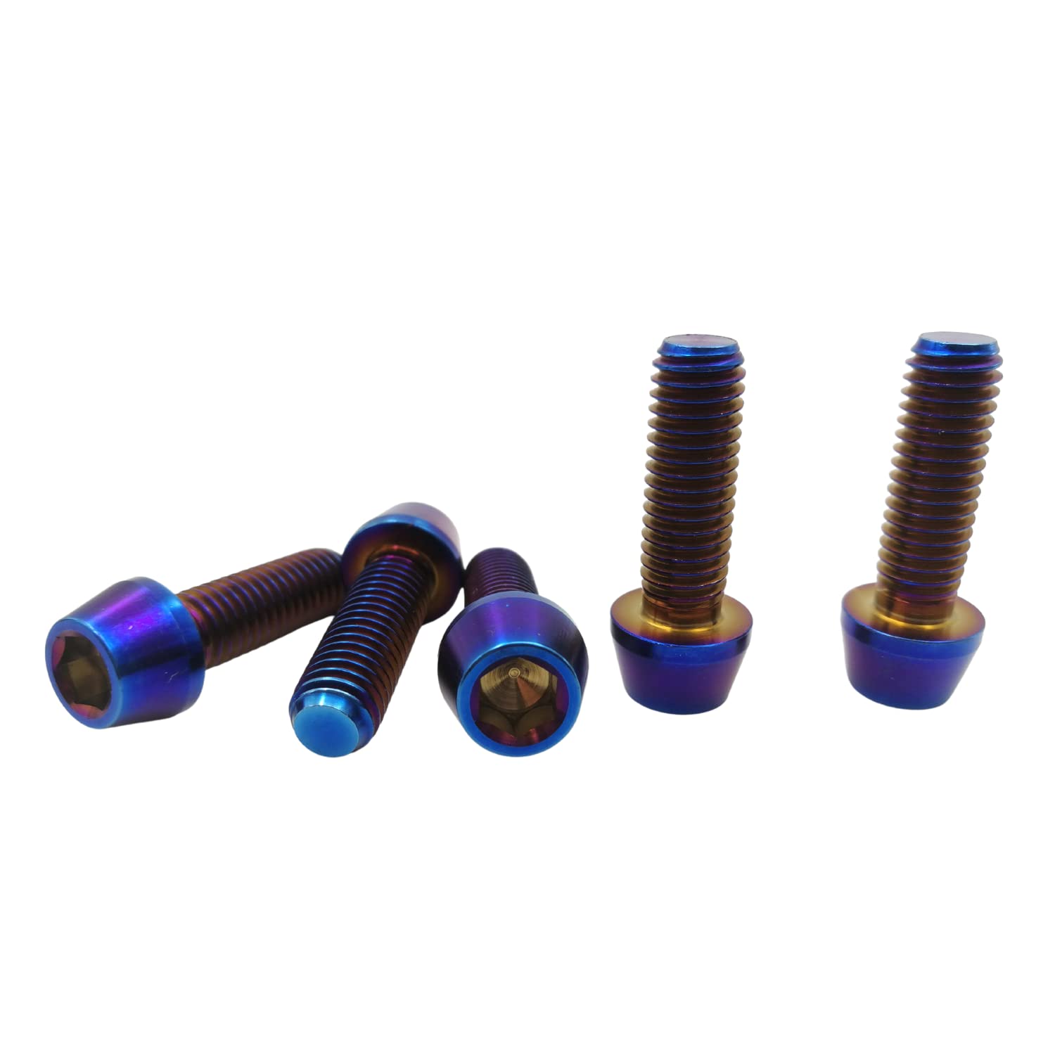 RISON Titanium Bolts Ti Bolt M6*1.0 * 25 Hex Tapered Socket Head 5Pcs Burnt Blue Titanium Hex Tapered Head Bolt Screw for Bike stem