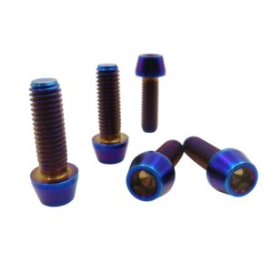 rison titanium bolts ti bolt m6*1.0 * 25 hex tapered socket head 5pcs burnt blue titanium hex tapered head bolt screw for bike stem