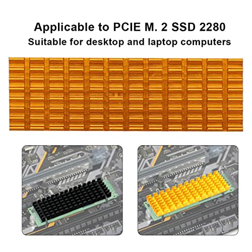 SSD Cooler, Durable SSD Heat Sink Aluminum Alloy Effective PCIE M. 2 SSD 2280 for Laptop(Gold)