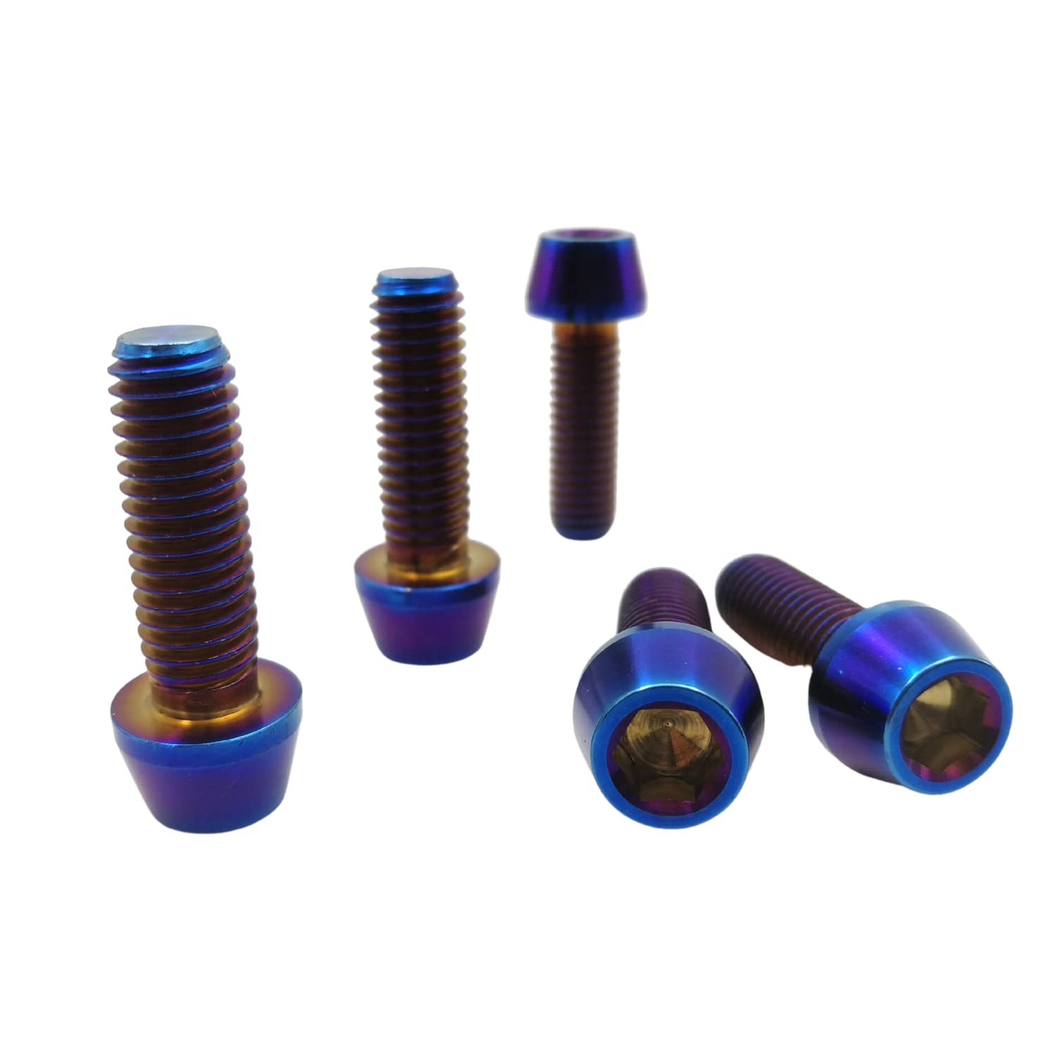 RISON Titanium Bolts Ti Bolt M6*1.0 * 25 Hex Tapered Socket Head 5Pcs Burnt Blue Titanium Hex Tapered Head Bolt Screw for Bike stem