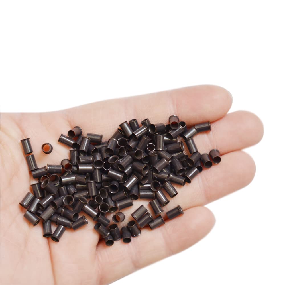 1000 Pcs Flare Euro Lock Copper Tubes Micro Rings Links Beads for I-Tip Human Hair Extensions 3.4x3.0X6.0mm (Dark brown)