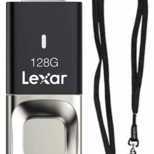 Lexar 128GB JumpDrive Fingerprint F35 150MB/s USB 3.0 Flash Drive Bundle with (1) GoRAM Black Lanyard (128GB, 1 Pack)