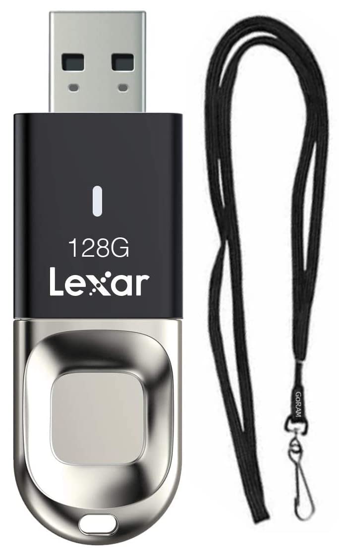 Lexar 128GB JumpDrive Fingerprint F35 150MB/s USB 3.0 Flash Drive Bundle with (1) GoRAM Black Lanyard (128GB, 1 Pack)