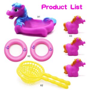 Kids Bath Toys Family Bath Set Horse,8 Pcs New Born Baby Floating Bathtub Toys Animal Rubber Squirting Water Games Pool Pleasure for Preschool Toddler,Unicorn Interactive Bathroom Shower Girls Gift