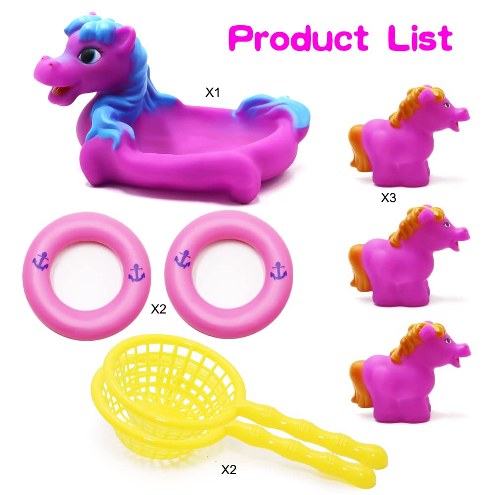 Kids Bath Toys Family Bath Set Horse,8 Pcs New Born Baby Floating Bathtub Toys Animal Rubber Squirting Water Games Pool Pleasure for Preschool Toddler,Unicorn Interactive Bathroom Shower Girls Gift