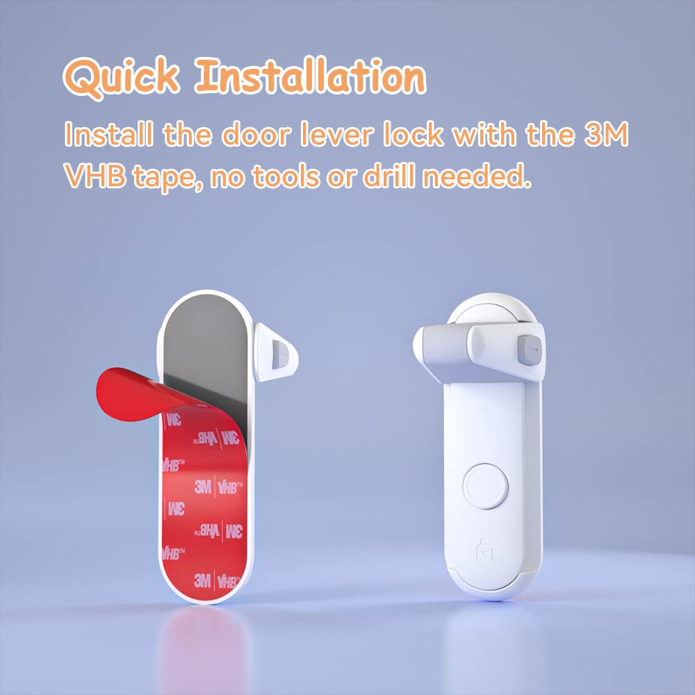 SAFELON 2 Pcs Door Lever Locks for Childproof & Petproof, Door Handle Locks for Toddlers, Baby Safety Locks for Toddlers (White)