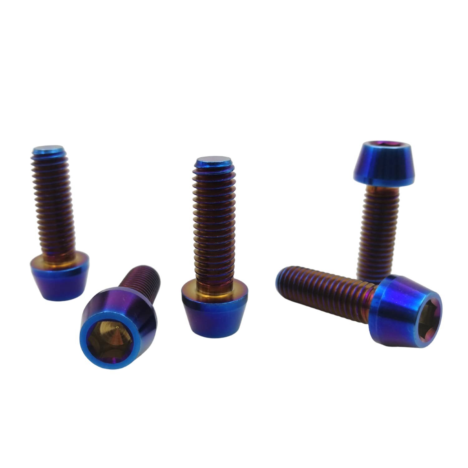 RISON Titanium Bolts Ti Bolt M6*1.0 * 25 Hex Tapered Socket Head 5Pcs Burnt Blue Titanium Hex Tapered Head Bolt Screw for Bike stem