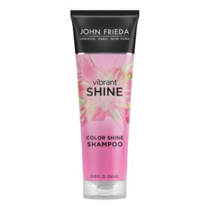 john frieda vibrant shine, shampoo, hydrating shampoo with rosehip oil for glossy & shiny hair, enhances shine for radiant, glossy hair across all shades, styles, & textures, 8.45 oz