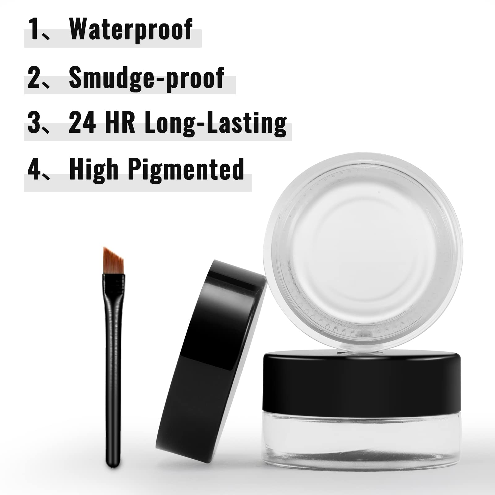 Erinde White Gel Eyeliner, Waterproof Long Lasting Cream Eyeliner Gel Pot, High-Intensity Pigments Smudge-Proof Eye Liner Makeup, Water-Resistant Eyeliner with 2PCS Brushes 04# White