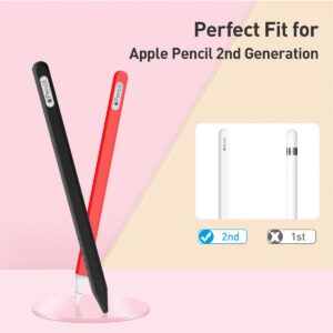 Case for Apple Pencil 2nd Generation: 2 Pack Protective Silicone Cover + 4 Nibs Cover for iPad Pro 11 12.9 Inch, Soft Sleeve Compatible with Magnetic Charging and Double Tap- Black,Red