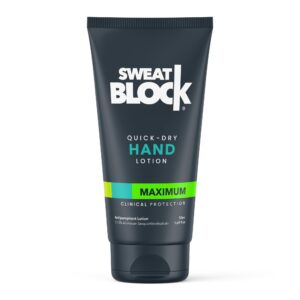 sweatblock antiperspirant hand lotion for men & women - quick-dry hyperhidrosis aid to stop excessively sweaty palms - non-irritating - dermatologist tested formula - travel size 1.69 fl oz