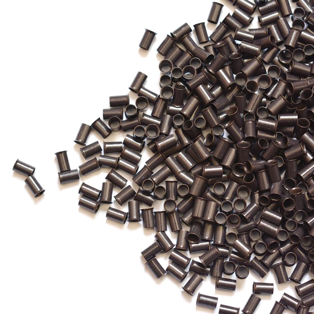 1000 Pcs Flare Euro Lock Copper Tubes Micro Rings Links Beads for I-Tip Human Hair Extensions 3.4x3.0X6.0mm (Dark brown)