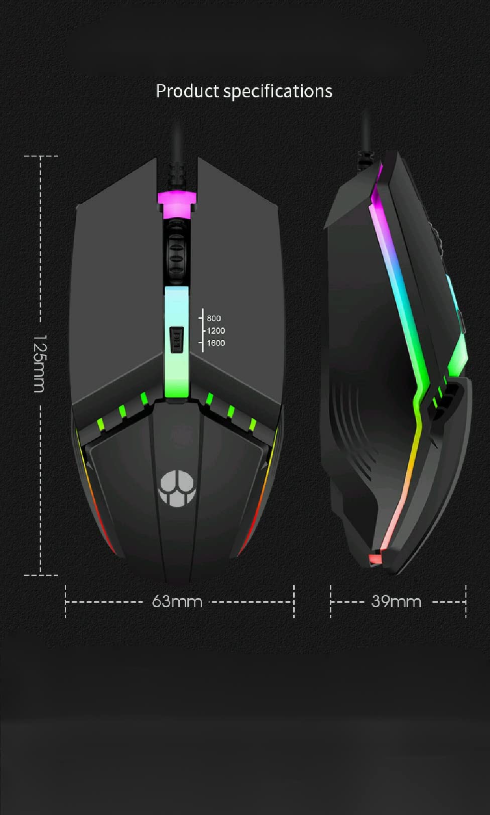 Guiheng Wired Gaming Mouse, Optical USB Mice for Laptop/Desktop, 800 to 1600 and RGB Light, Ergonomic with 4 Programmable Buttons for Computer Windows 7/8/10/XP Vista Linux Chromebook PC