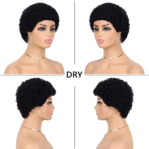 Guree Hair Glueless Wear and Go Wig for Black Women Glueless Brazilian Kinky Short Curly Wigs for Daily Use (1B)