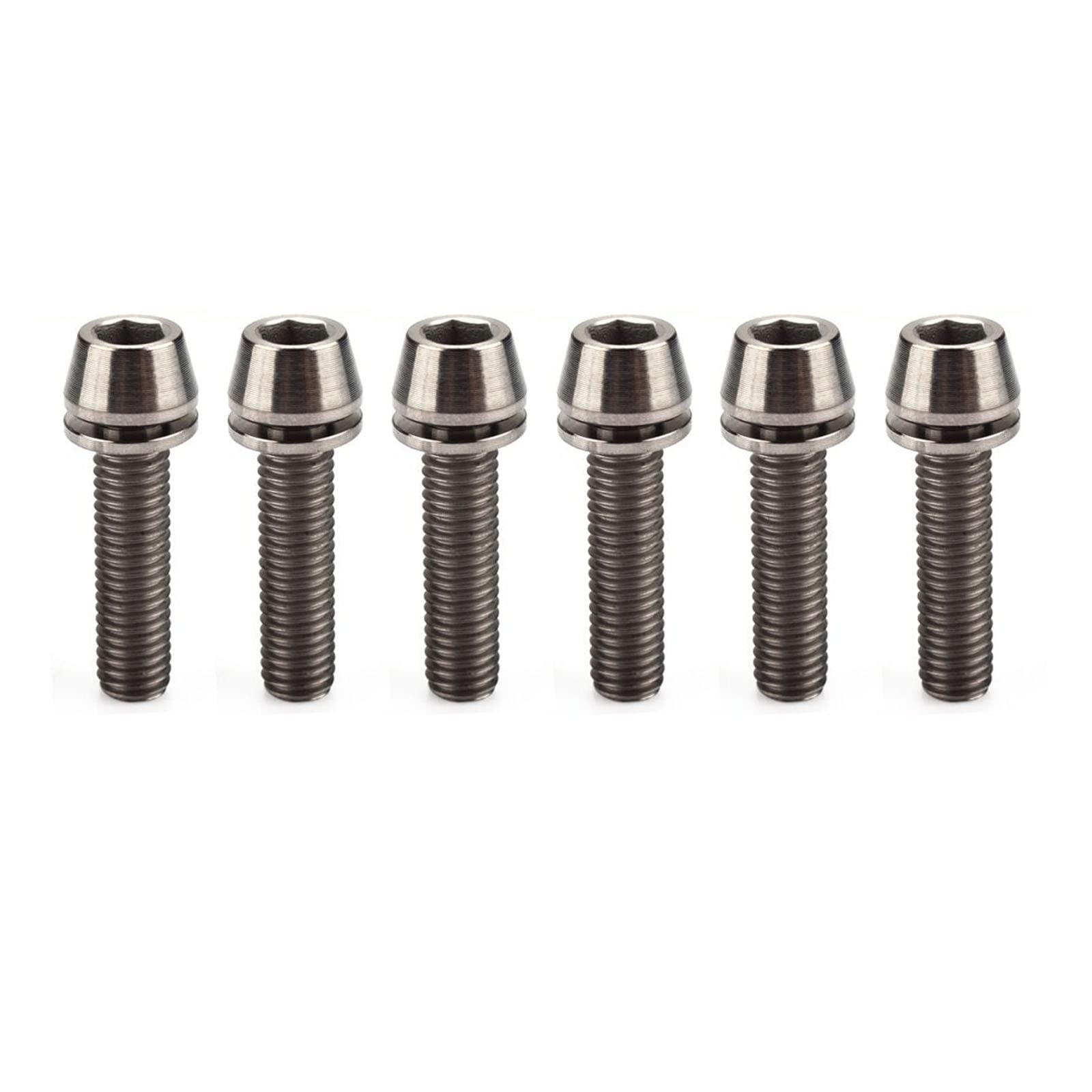 Titanium Hex Bike Stem Bolts M5x16mm Tapered Head with Washer Screws 6pcs for MTB Bicycle Steering Handlebar Part (TITANIUM COLOR)