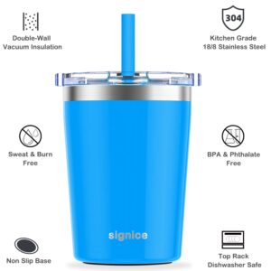 Signice Kids Cups with Straw Lid Upgraded Leak Proof 8.5 Oz Toddler Smoothie Cup Vacuum Insulated Stainless Steel Toddlers Cups Baby Child Tumbler,BPA Free,2 Pack (Aqua & Blue)