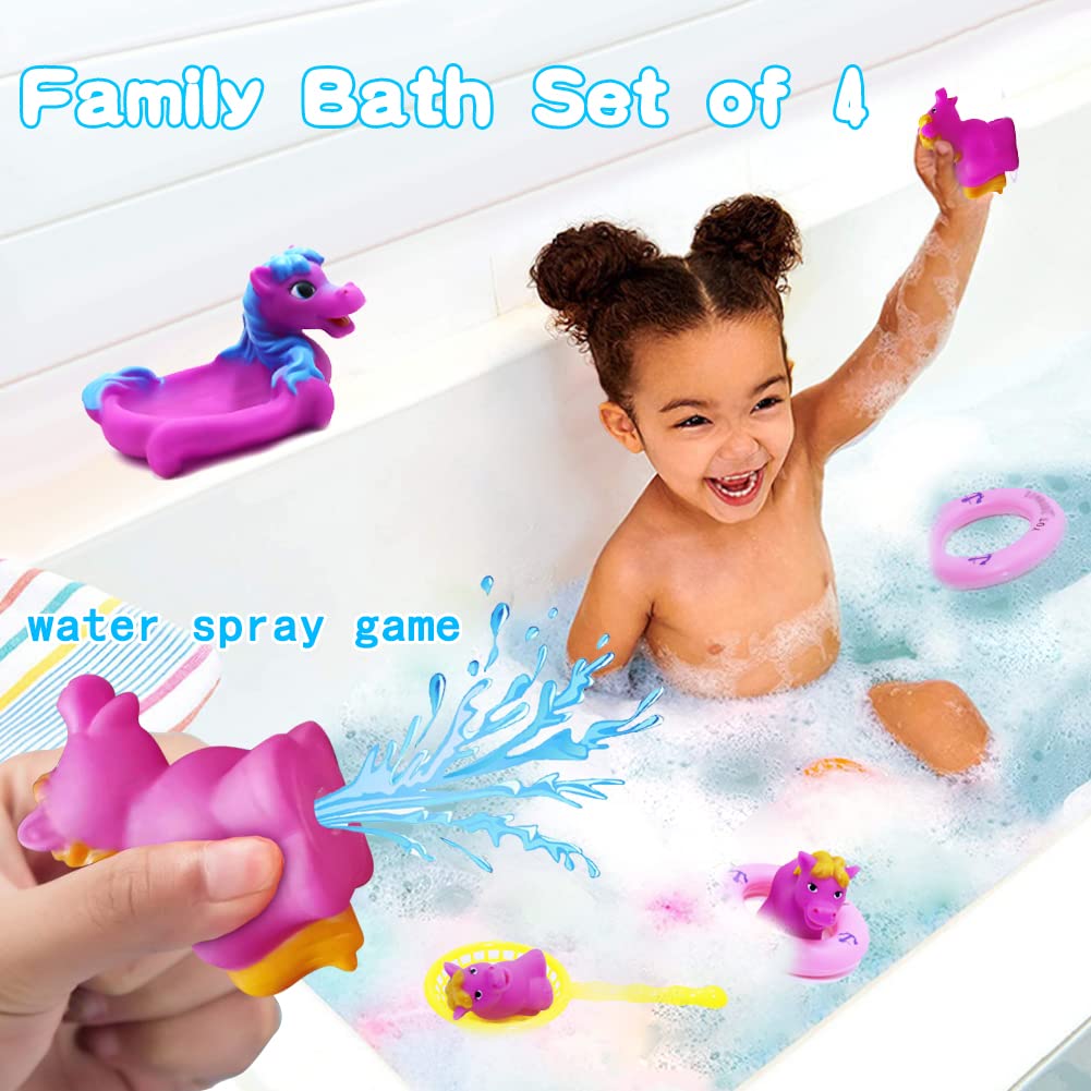 Kids Bath Toys Family Bath Set Horse,8 Pcs New Born Baby Floating Bathtub Toys Animal Rubber Squirting Water Games Pool Pleasure for Preschool Toddler,Unicorn Interactive Bathroom Shower Girls Gift