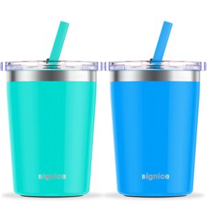 signice kids cups with straw lid upgraded leak proof 8.5 oz toddler smoothie cup vacuum insulated stainless steel toddlers cups baby child tumbler,bpa free,2 pack (aqua & blue)