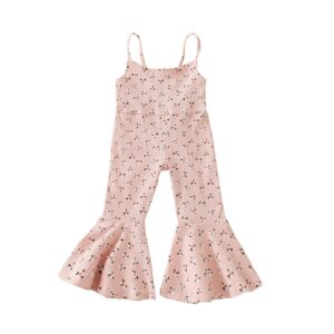 coorally baby girl summer clothes floral print suspender jumpsuit bell bottom flare pants overalls (a-green, 18-24 months)