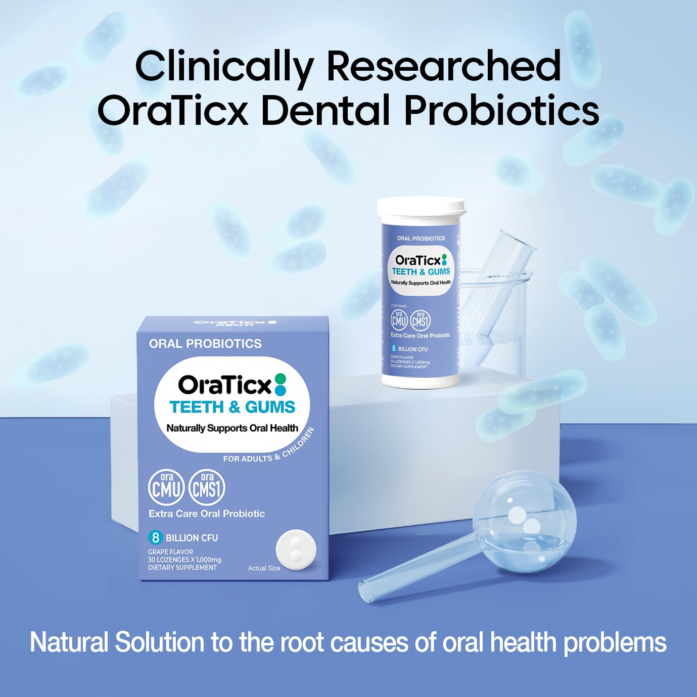 OraTicx Teeth & Gums Dental Probiotic, Naturally Supports Oral Health and Immunity, Oral Probiotics Supplement 8 Billion CFU, Grape Flavor 30 Lozenges 1-PK