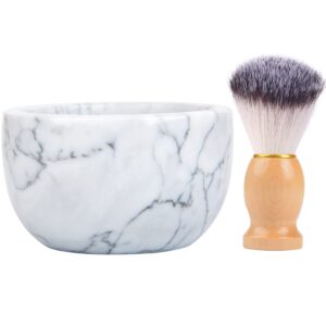 aisiming marble shaving bowl for shaving soap & cream, shave soap cup keep warm better, produce rich foam shaving mug, easy to lather, shaving cup gift for men(white grey)