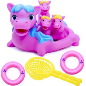 kids bath toys family bath set horse,8 pcs new born baby floating bathtub toys animal rubber squirting water games pool pleasure for preschool toddler,unicorn interactive bathroom shower girls gift