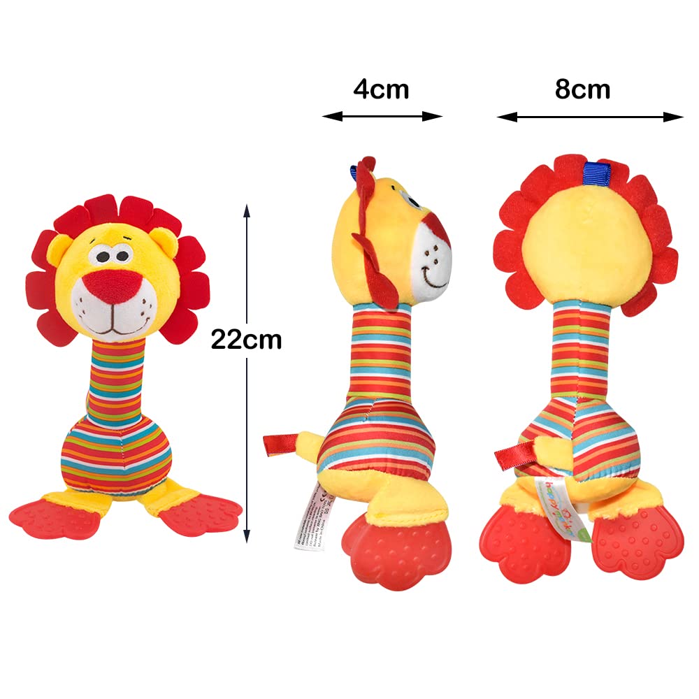 Toys for 0 3 6 9 to 12 Months, Baby Teething Rattle Toys,Baby Soft Rattles Shaker, Infant Developmental Hand Grip Cartoon Stuffed Animal Baby Soft Plush Hand Rattle Squeaker Sticks for Toddlers