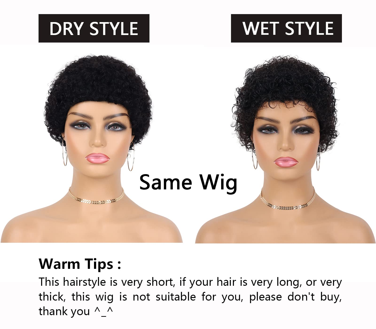 Guree Hair Glueless Wear and Go Wig for Black Women Glueless Brazilian Kinky Short Curly Wigs for Daily Use (1B)