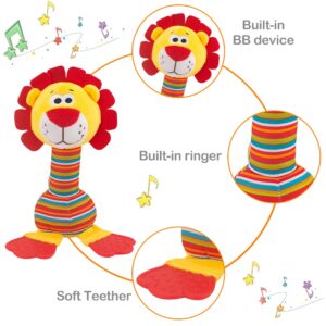 Toys for 0 3 6 9 to 12 Months, Baby Teething Rattle Toys,Baby Soft Rattles Shaker, Infant Developmental Hand Grip Cartoon Stuffed Animal Baby Soft Plush Hand Rattle Squeaker Sticks for Toddlers