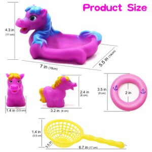 Kids Bath Toys Family Bath Set Horse,8 Pcs New Born Baby Floating Bathtub Toys Animal Rubber Squirting Water Games Pool Pleasure for Preschool Toddler,Unicorn Interactive Bathroom Shower Girls Gift