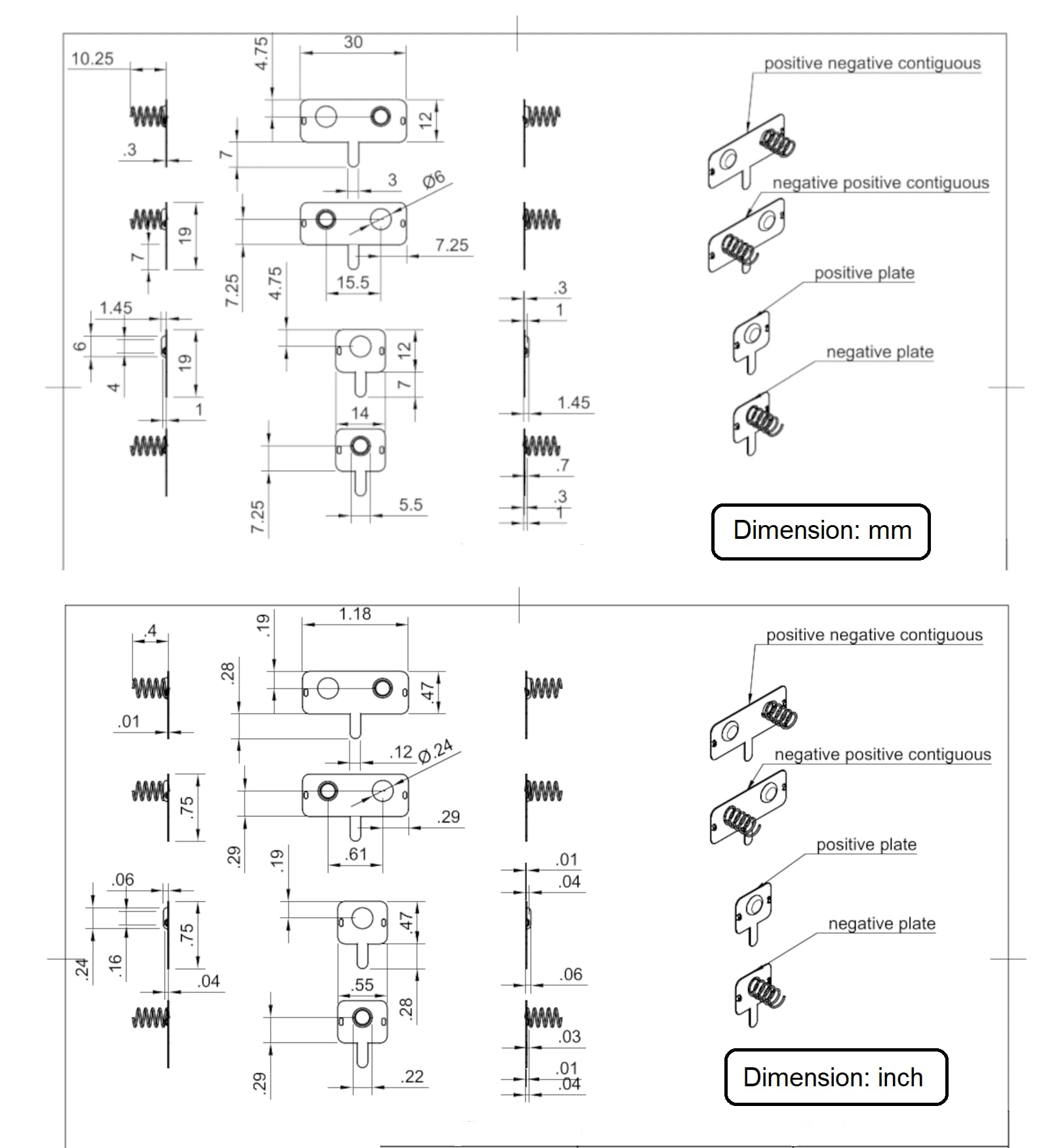 Plantmate AA Battery Spring Contact Nickeling Plated 12 Pieces (3-Set Pack)