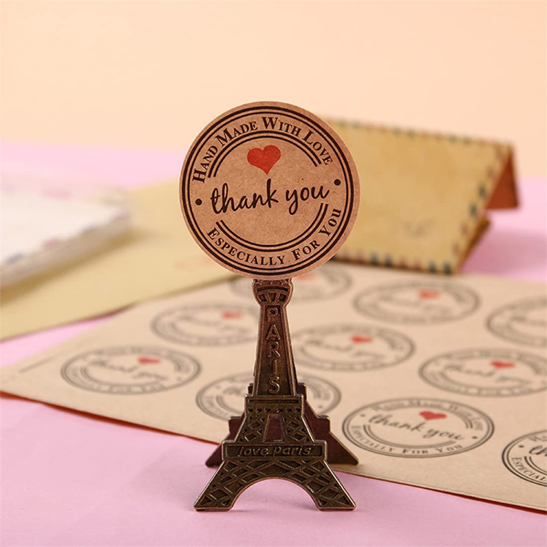 InfantLY Bright Vintage Kraft Paper Stickers Scrapbook Gift Stationery Label Stickers Handmade with Love Thank You for The Stickers