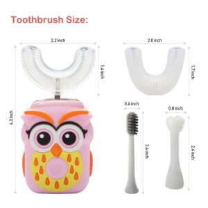 Kids U Shaped Electric Toothbrush 5 Models 4 Replacement Head Wireless Charging Children's Toothbrushes,Suitable for Toddlers 1-2 Years Old and Children 2-12 Age(Pink)